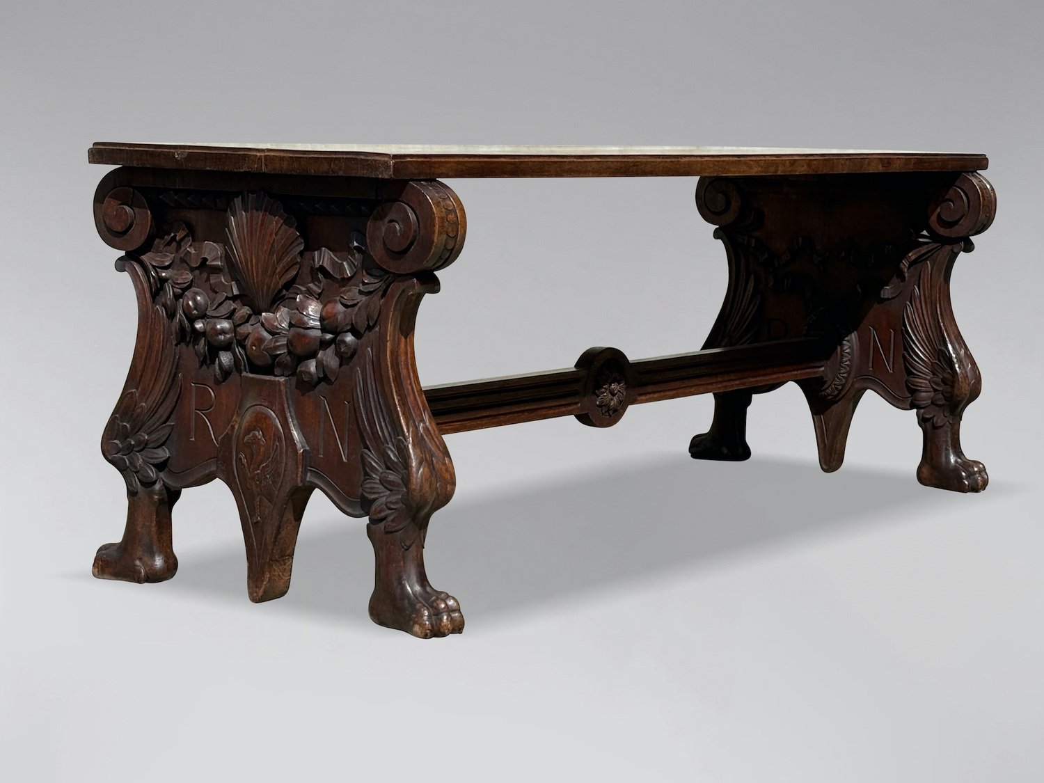 19th Century Carved Walnut Hall Bench, 1860 for sale at Pamono
