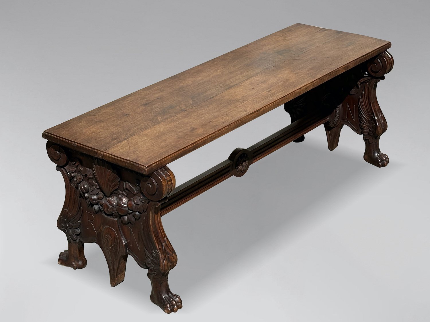 19th Century Carved Walnut Hall Bench, 1860 for sale at Pamono
