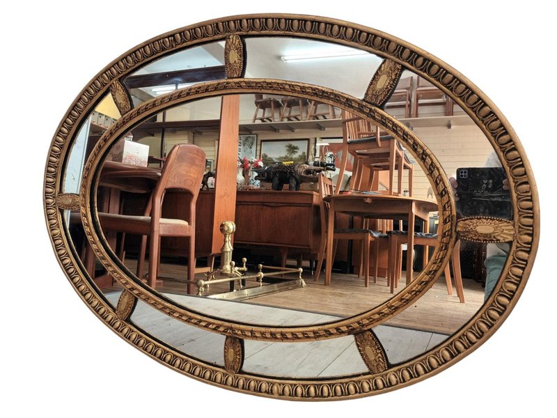 Large Antique Oval Mirror with Sectional Glass for sale at Pamono