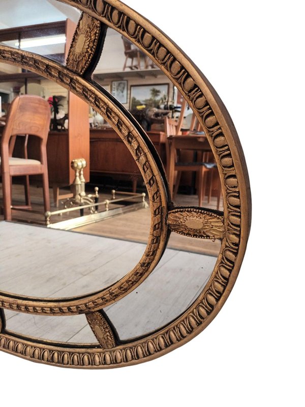 Large Antique Oval Mirror with Sectional Glass for sale at Pamono