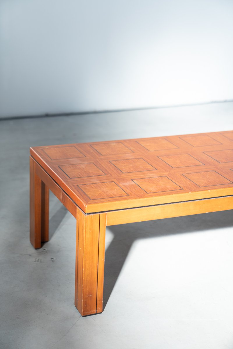 Fox Hunt Design Rectangular Cherry Wood Inlaid Coffee Table, 1970s for sale at Pamono