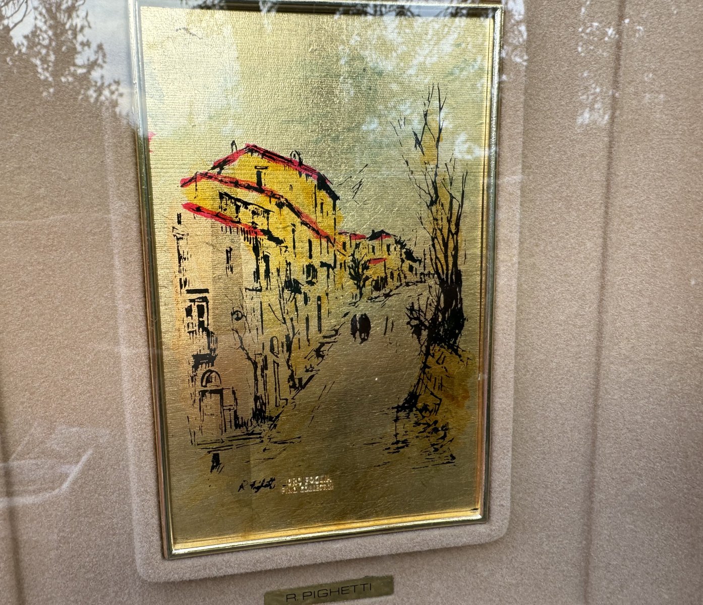 Italian Gold Leaf Pino Collection Cityscape by R. Pighetti, 1970s for ...