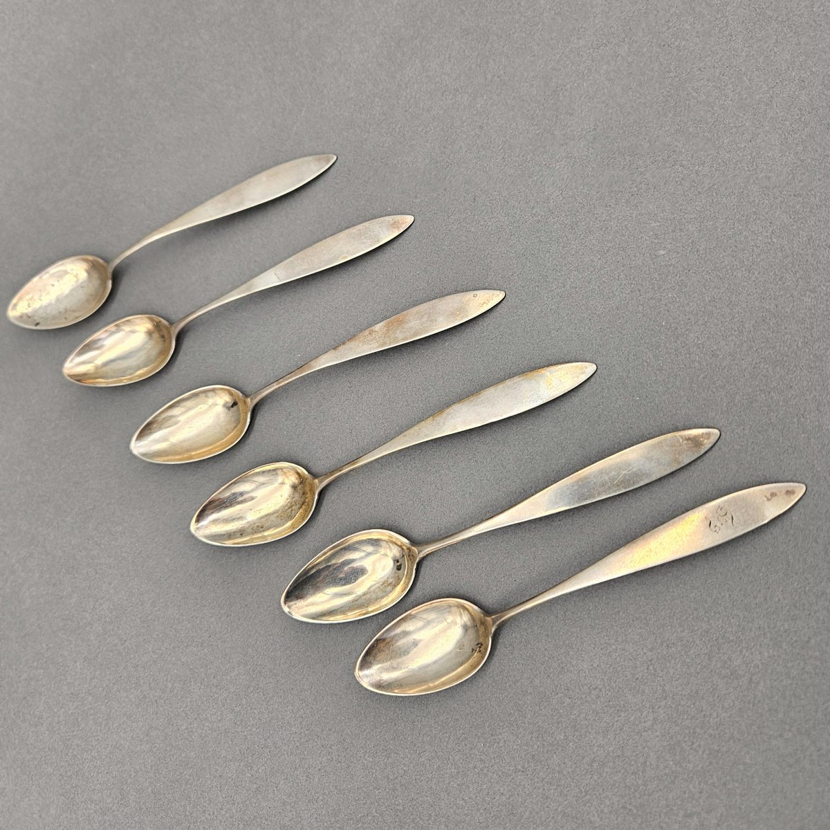 Vintage Biedermeier Coffee Spoons in Silver, Set of 6 for sale at Pamono