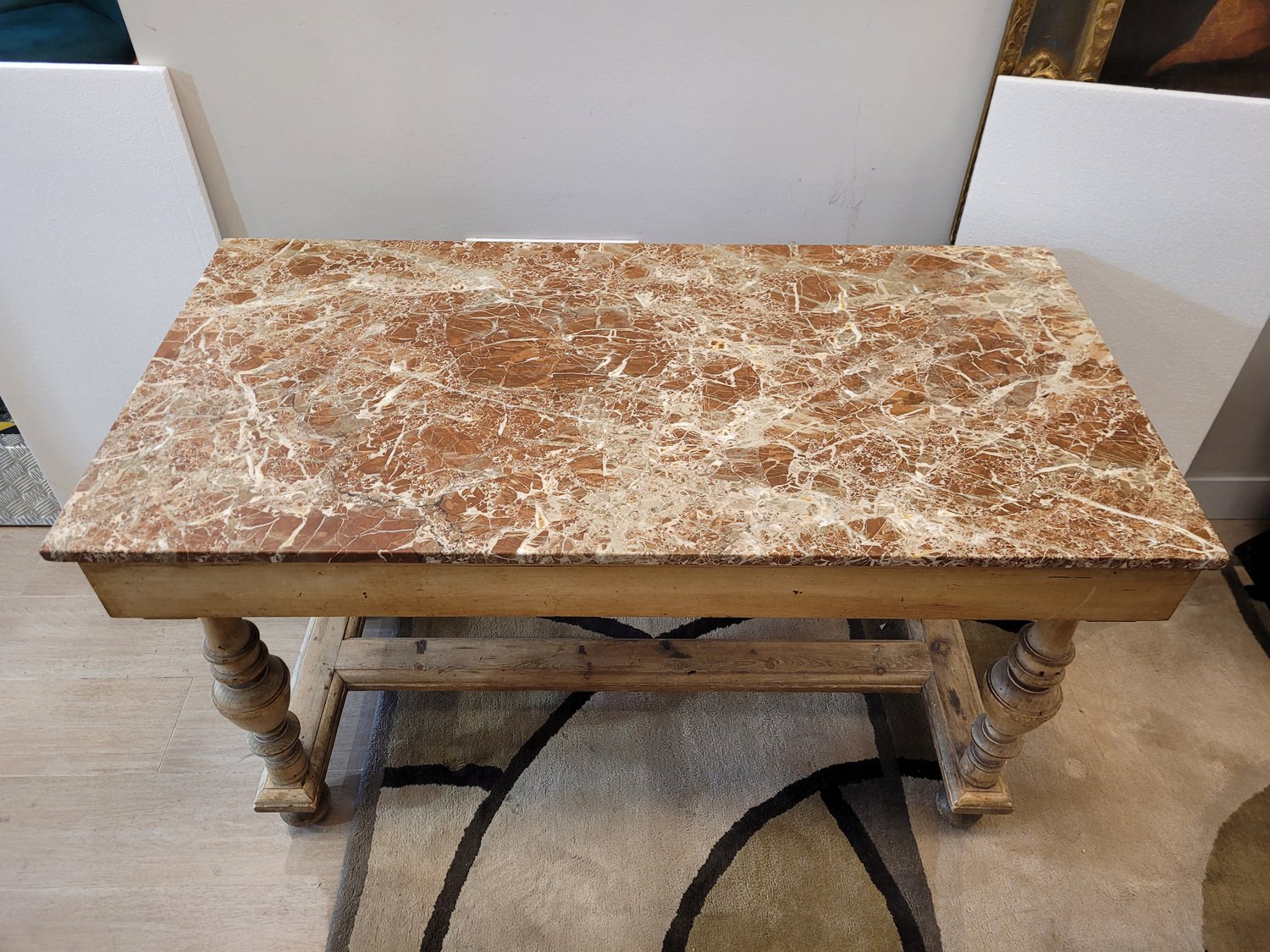 Provencal Wood and Marble Table, France, 1900s for sale at Pamono