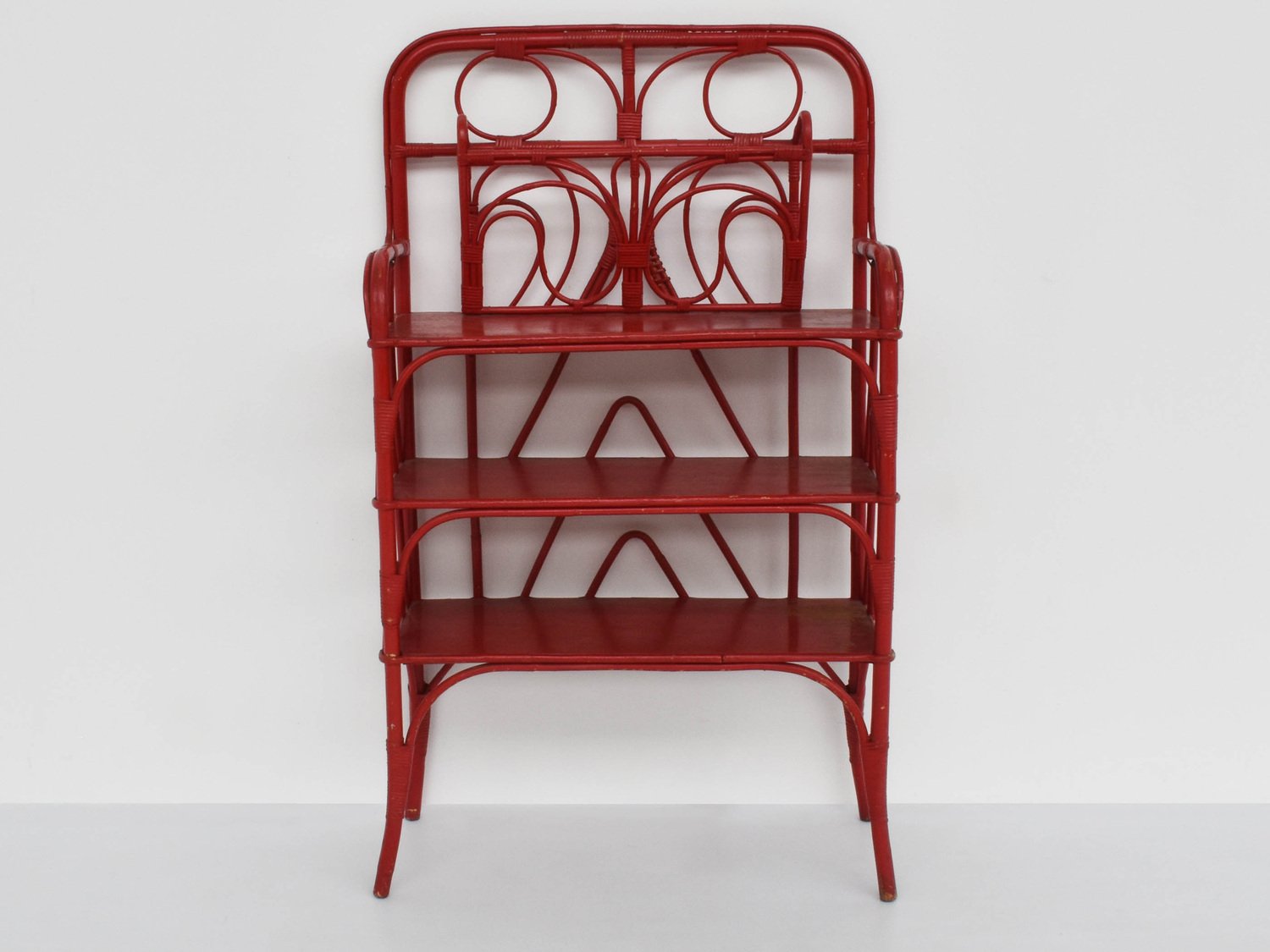 Red Painted Rattan Bookcase with Butterfly Magazine Holder by Renzo ...