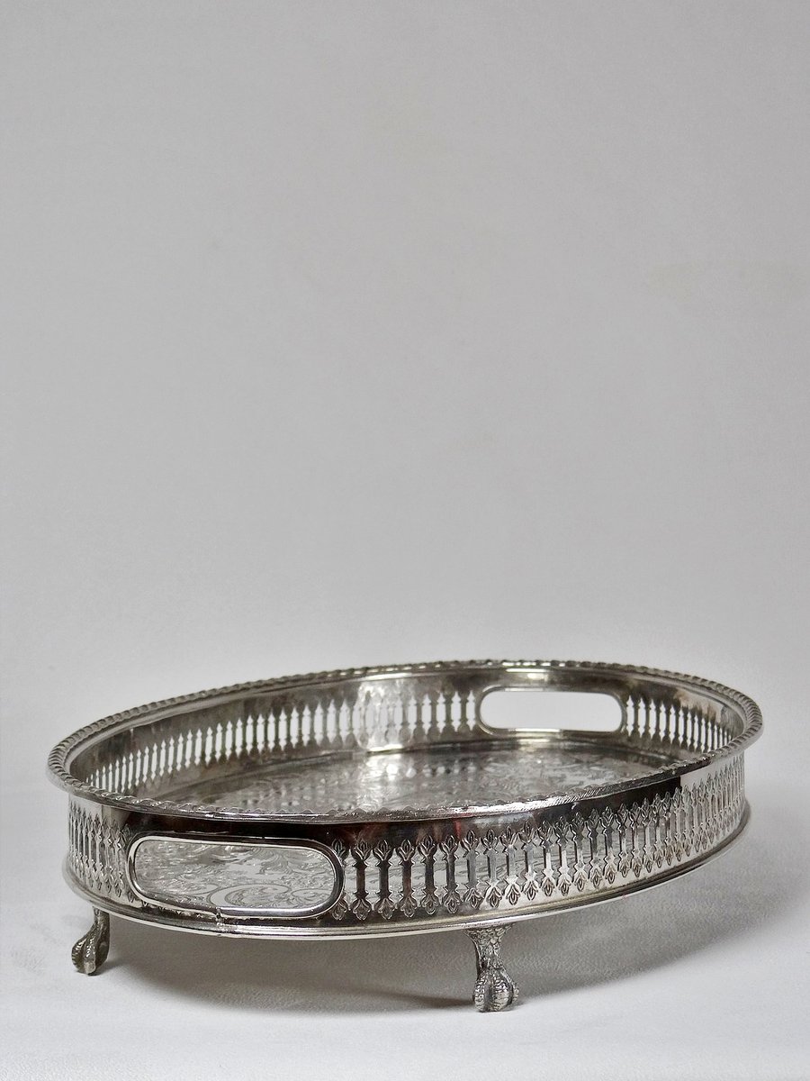 Small Silver Metal Tea Tray with Bird Legs for sale at Pamono