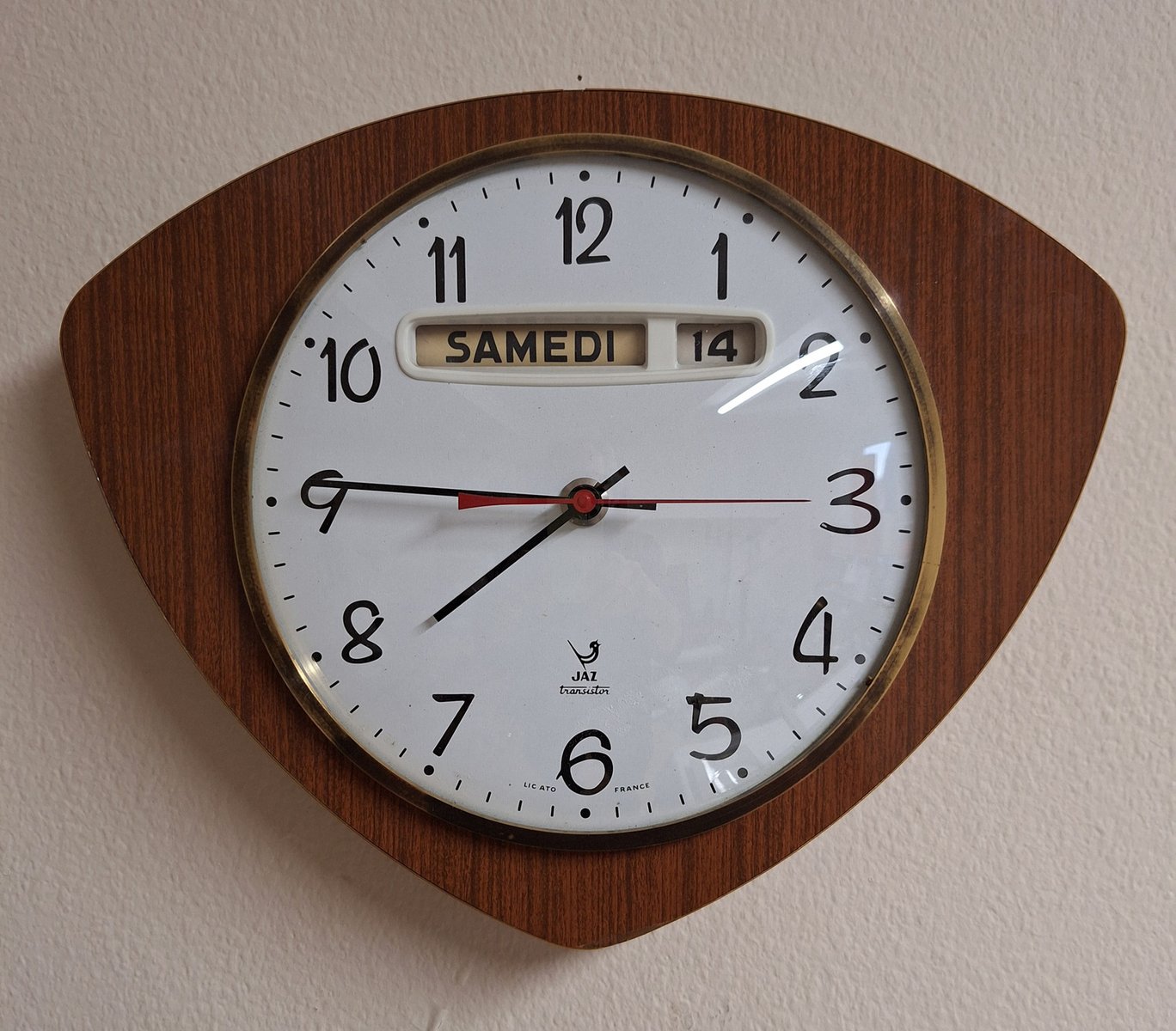 Mid-Century French Wall Clock with Date and Day Display by Jaz, 1960s ...