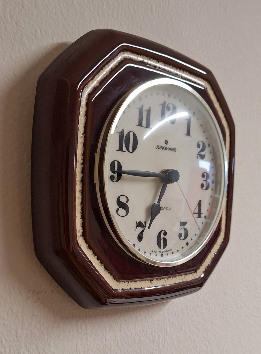 Vintage German Wall Clock with Brown Ceramic Housing from Junghans ...