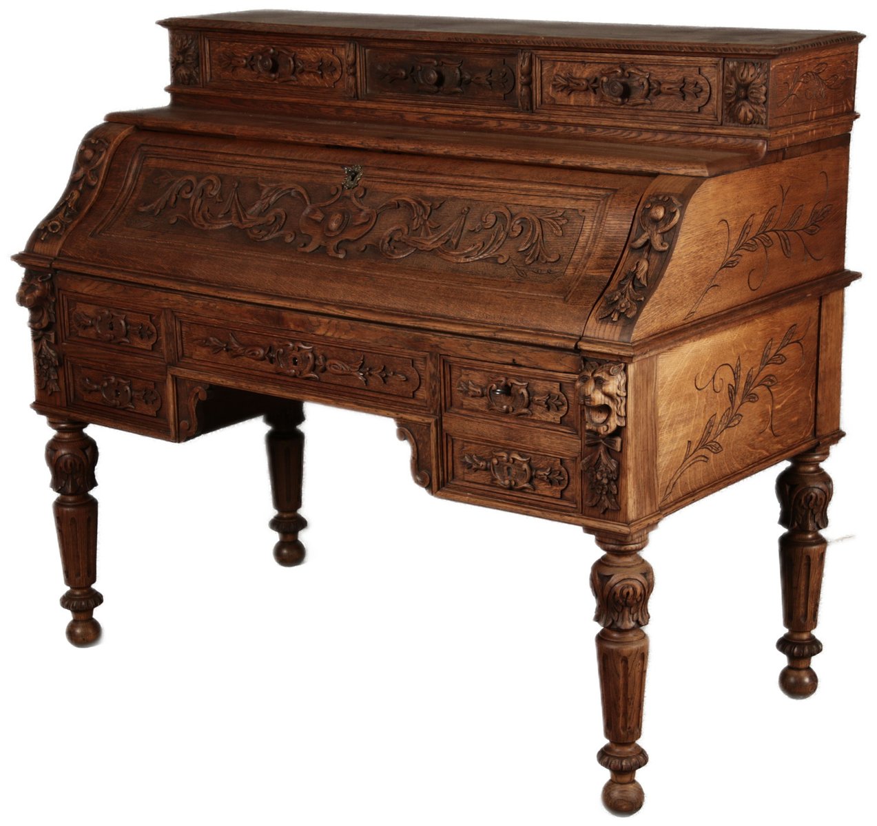Antique Secretary Desk with Carved Oak, 1881 for sale at Pamono