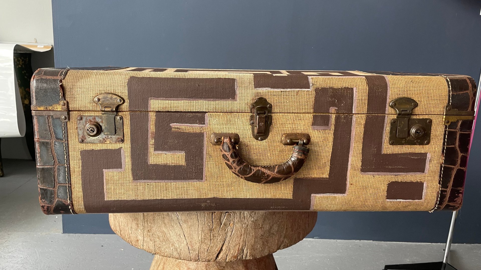 Bright Beige Suitcase with Black Pattern for sale at Pamono