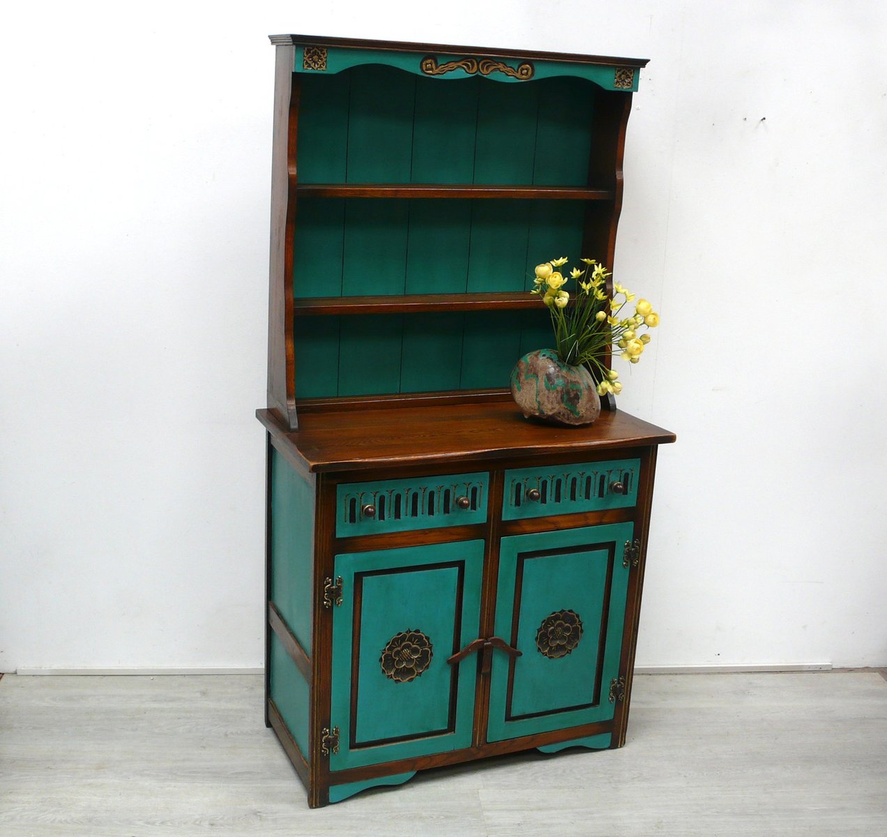 Spanish Hacienda Dark Wood and Shabby Turquoise Buffet, 1960s for sale ...