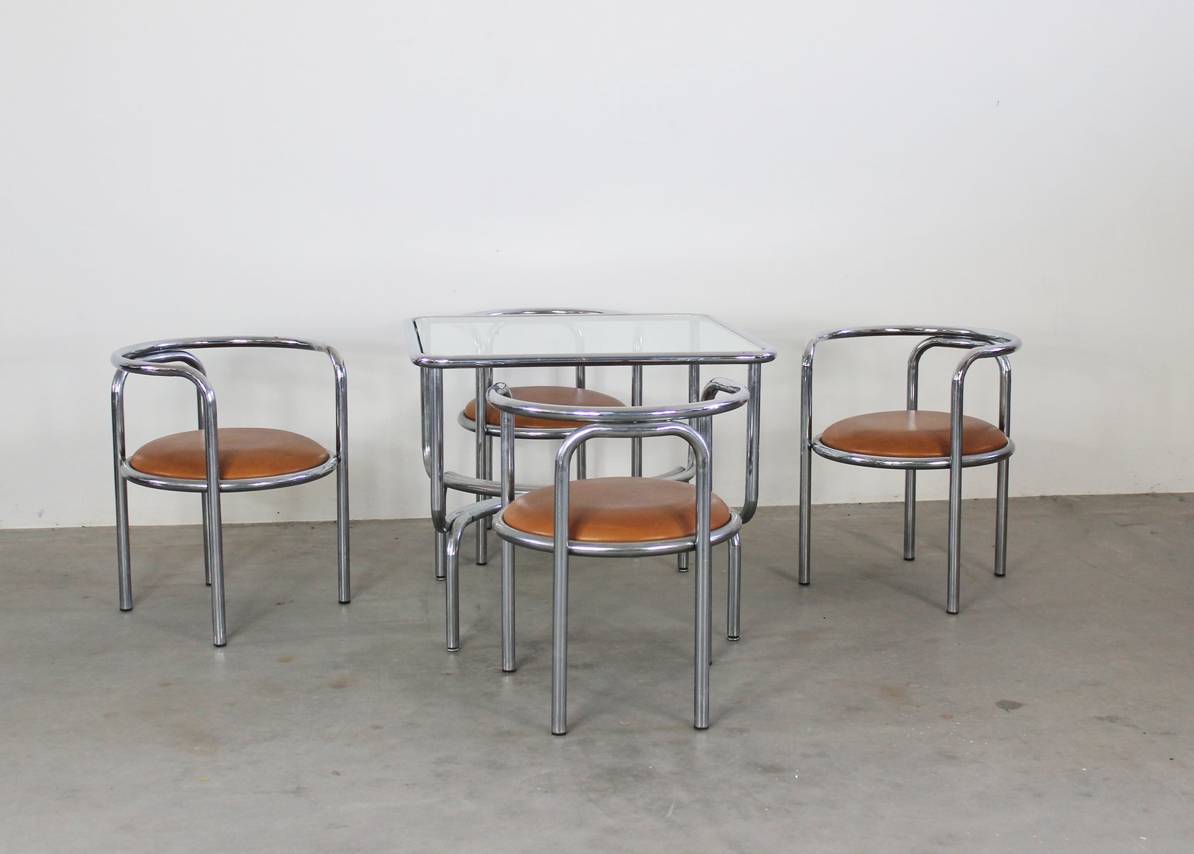 Locus Solus Dining Room Set in Steel and Leather by Gae Aulenti for ...