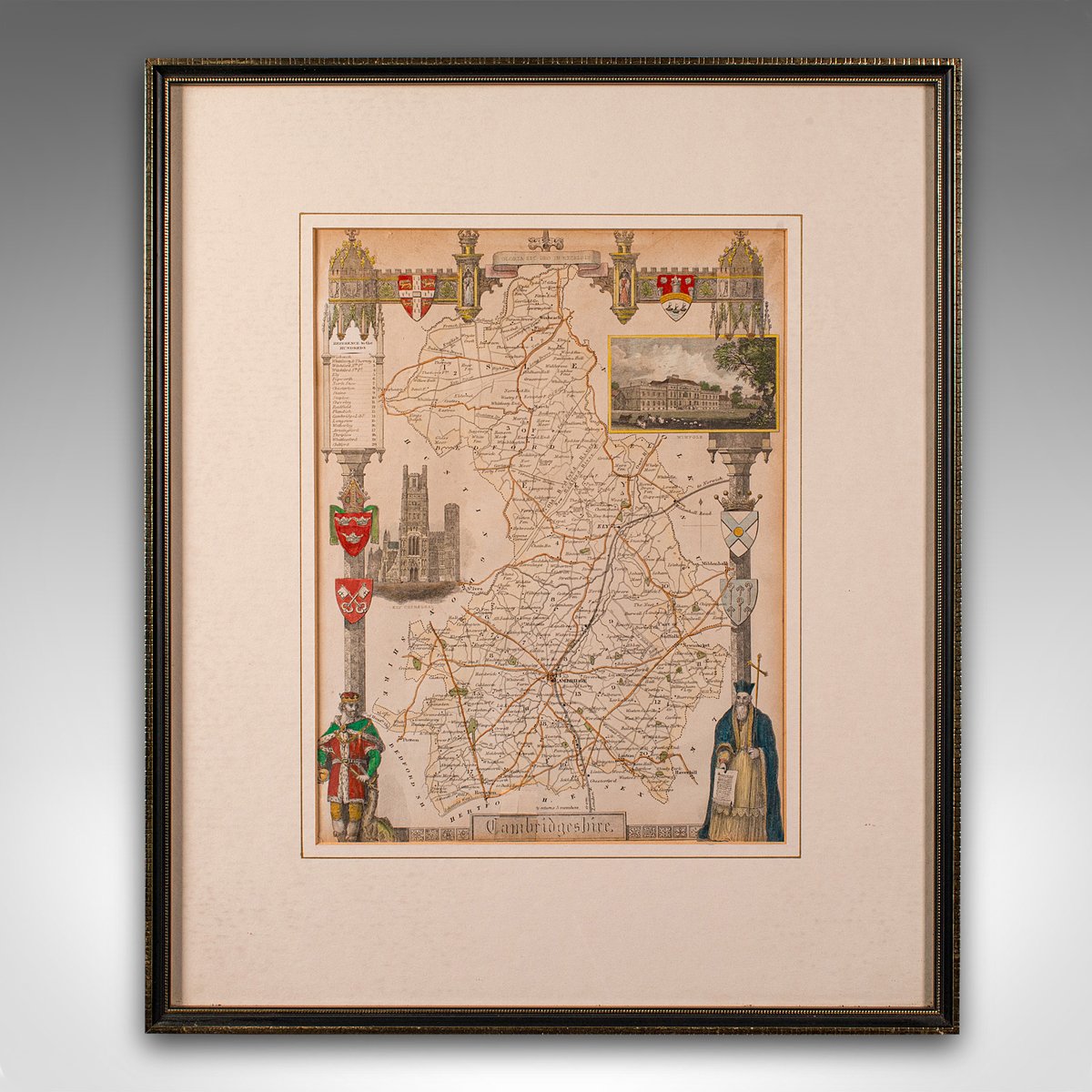 Antique English Lithography Map of Cambridgeshire for sale at Pamono