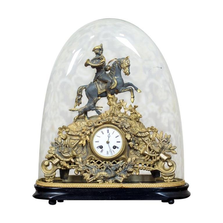 Mantel Clock with Glass Dome, 1930s for sale at Pamono