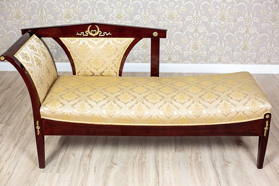 Antique Chaise Lounge in Yellow Fabric with Brass Details, 1890s for ...