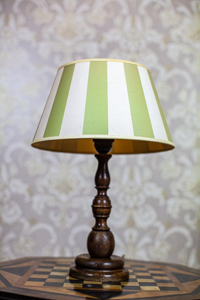 Electric Table Lamp with Green-White Shade, 1950s for sale at Pamono