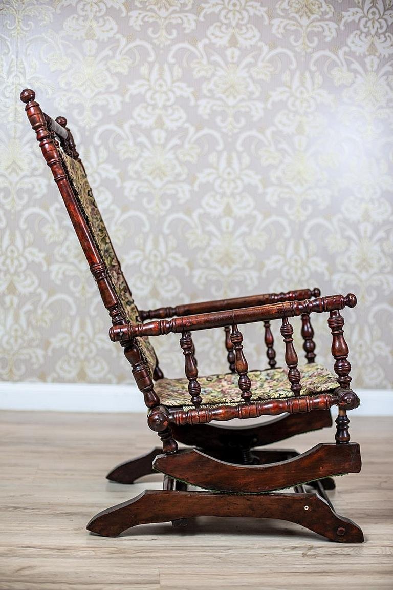 Antique Spring Rocking Chair in Floral Fabric, 1890s for sale at Pamono