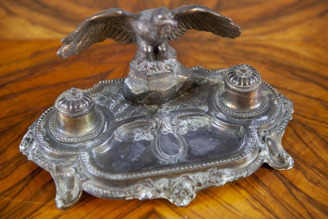 Metal Inkwell with Bird Figurine, 1930s for sale at Pamono