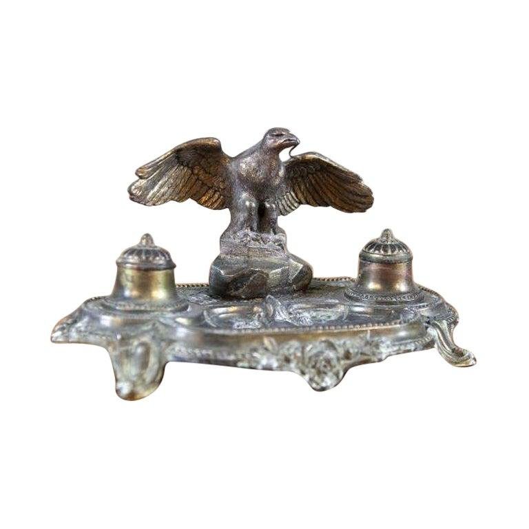 Metal Inkwell with Bird Figurine, 1930s for sale at Pamono
