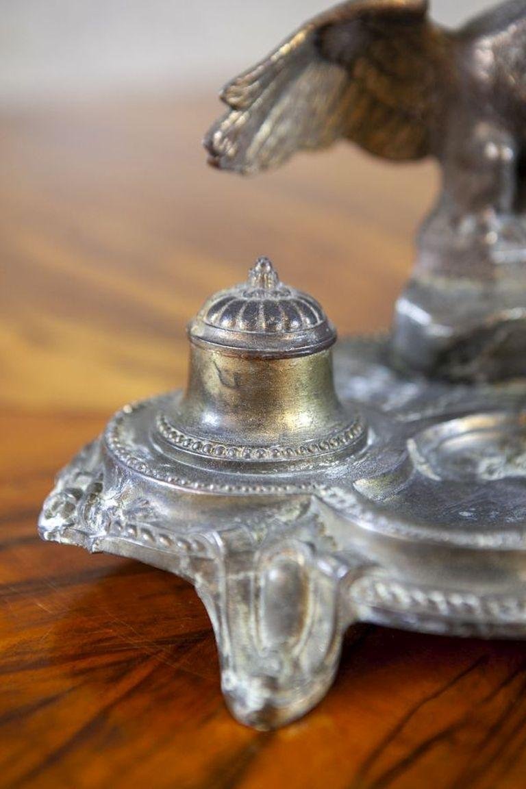 Metal Inkwell with Bird Figurine, 1930s for sale at Pamono