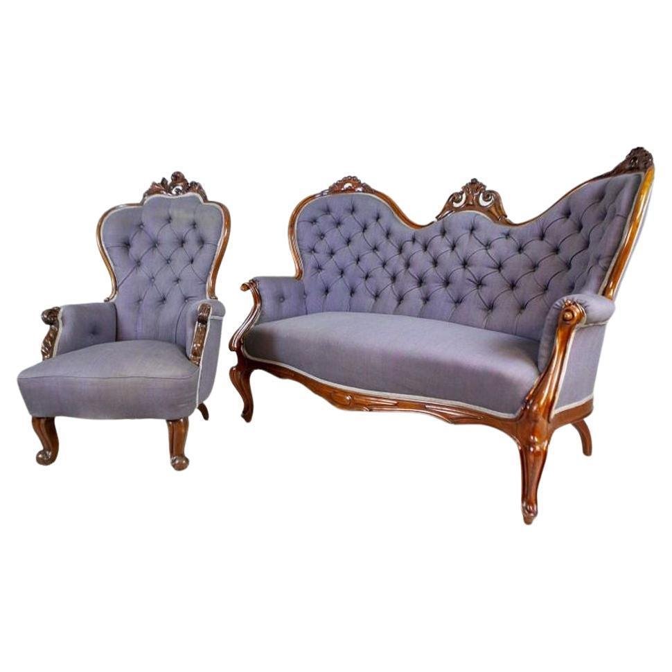 Set of Rococo Revival Walnut Parlor Set, 1890s for sale at Pamono