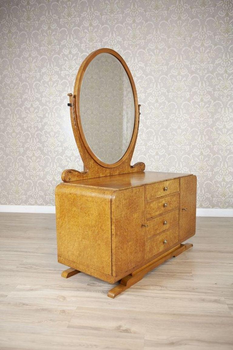 Early 20th Century Vanity Veneered with Karelian Birch with Oval Mirror ...