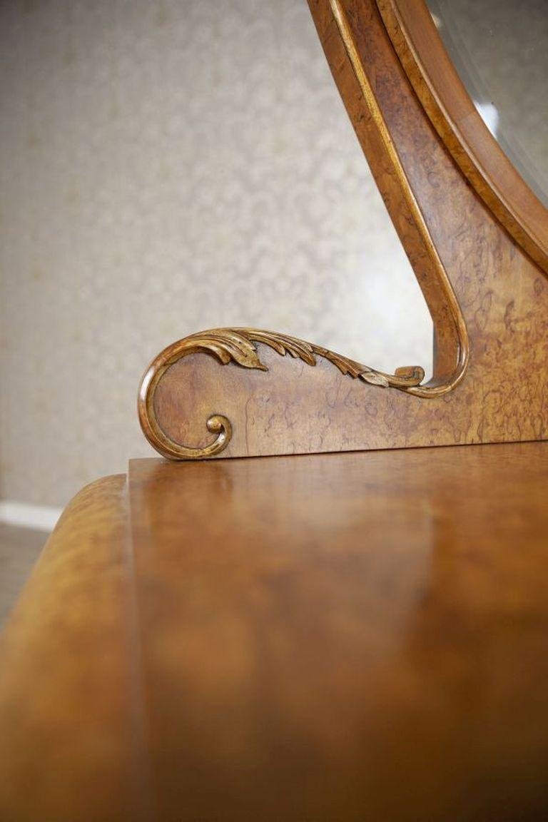 Early 20th Century Vanity Veneered with Karelian Birch with Oval Mirror ...