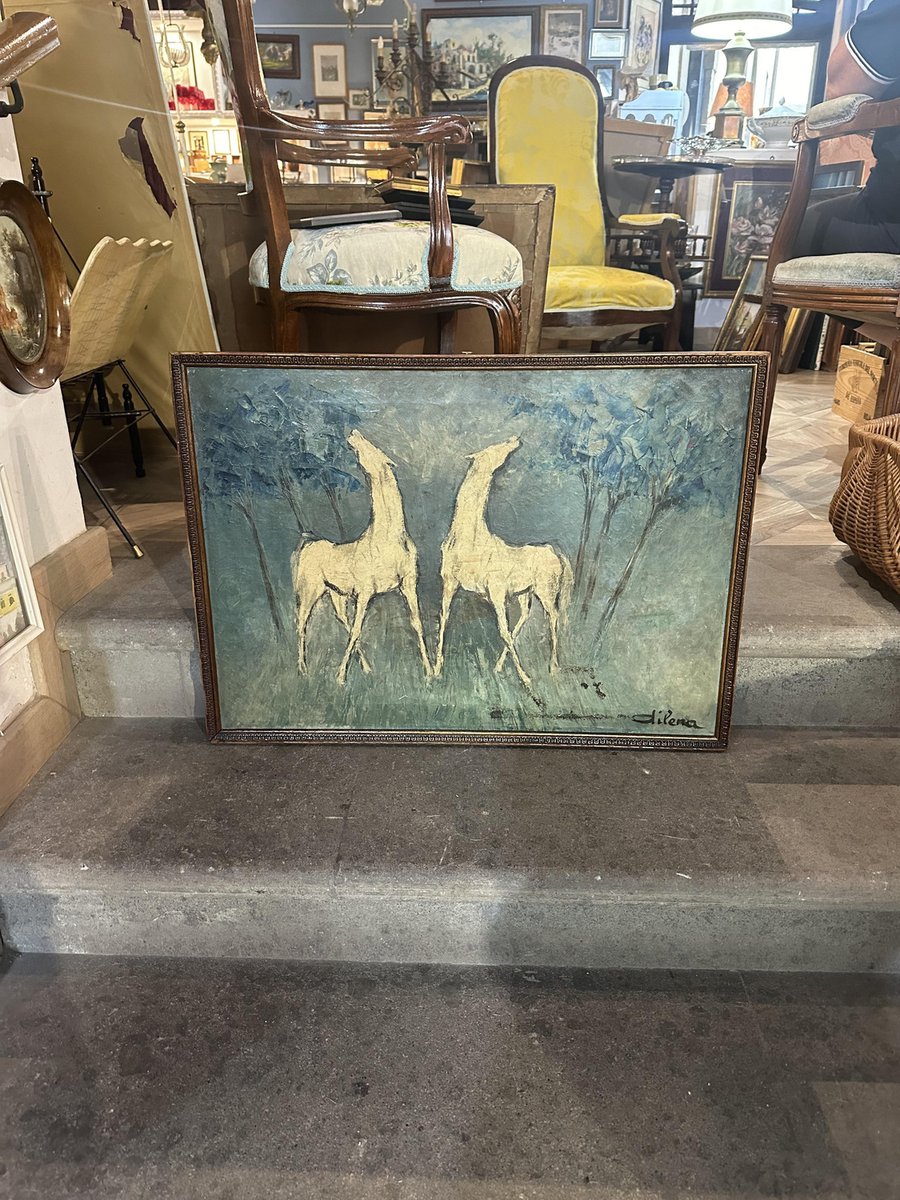 Dilena, Two Horses at Liberty, 1973, Oil on Canvas for sale at Pamono