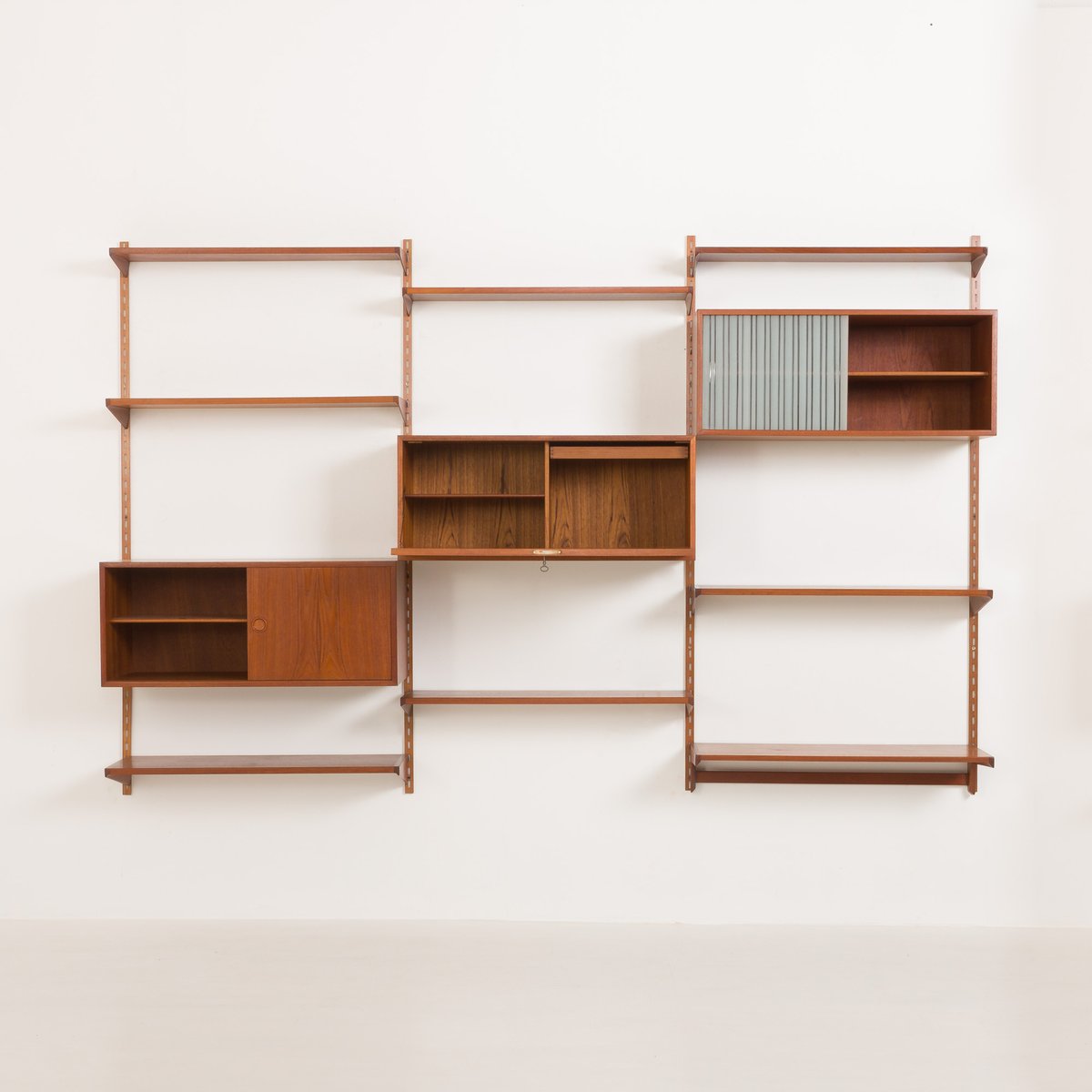 Three Bay Teak Wall Unit by Kai Kristiansen for FM Mobler, Denmark ...