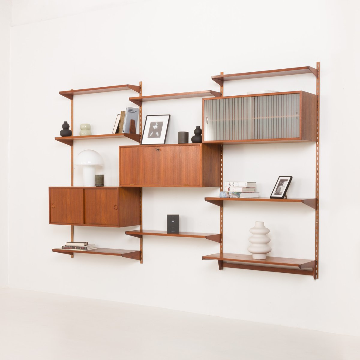 Three Bay Teak Wall Unit by Kai Kristiansen for FM Mobler, Denmark ...