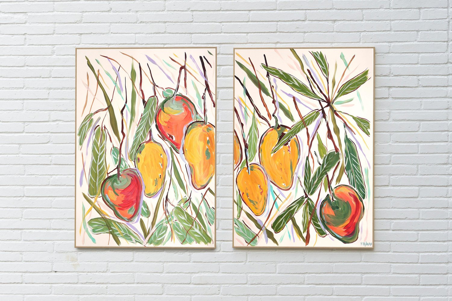 Romina Milano, Ripe Yellow Mango Bush Diptych, 2024, Acrylic on Paper ...