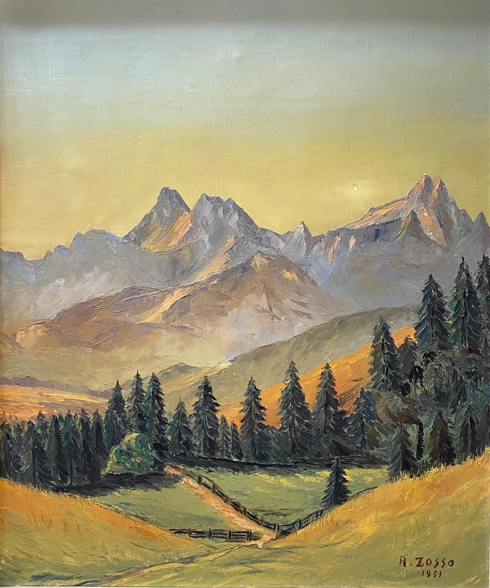 A. Zosso, Swiss Mountains, Oil on Canvas, 1951 for sale at Pamono