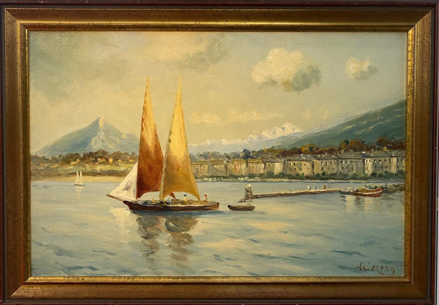 A. Carard, Sailboats on the Leman Lake, Oil on Canvas for sale at Pamono