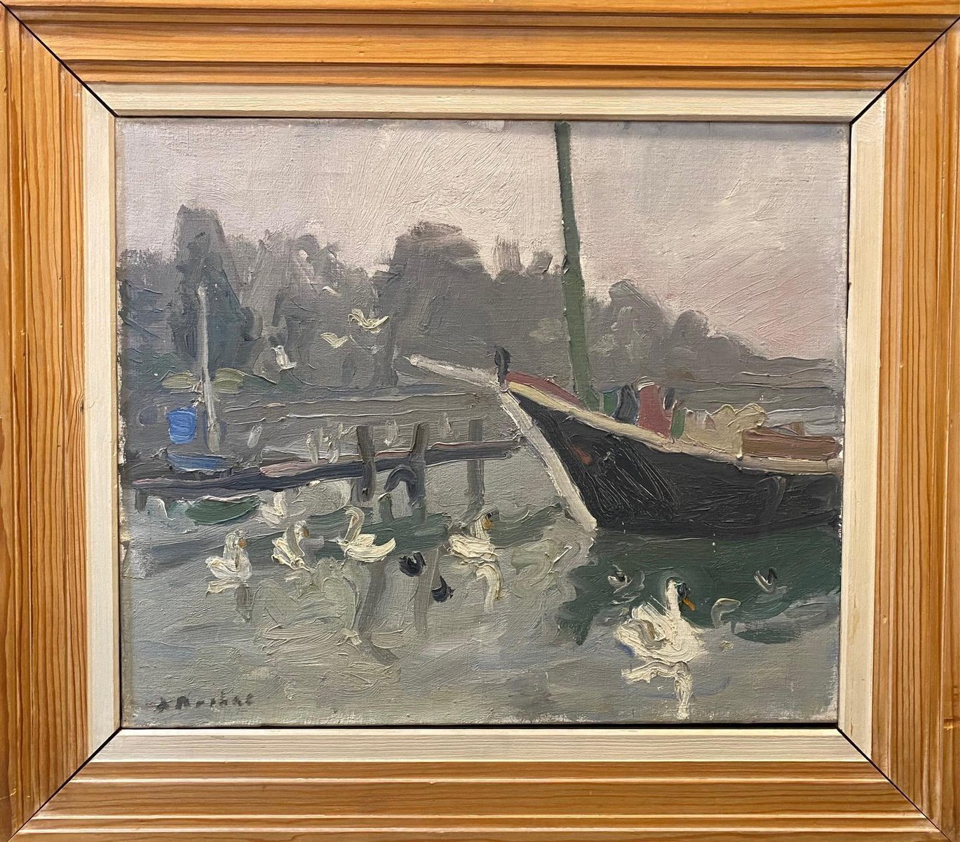 Alexandre Rochat, The Swans, Oil on Canvas for sale at Pamono