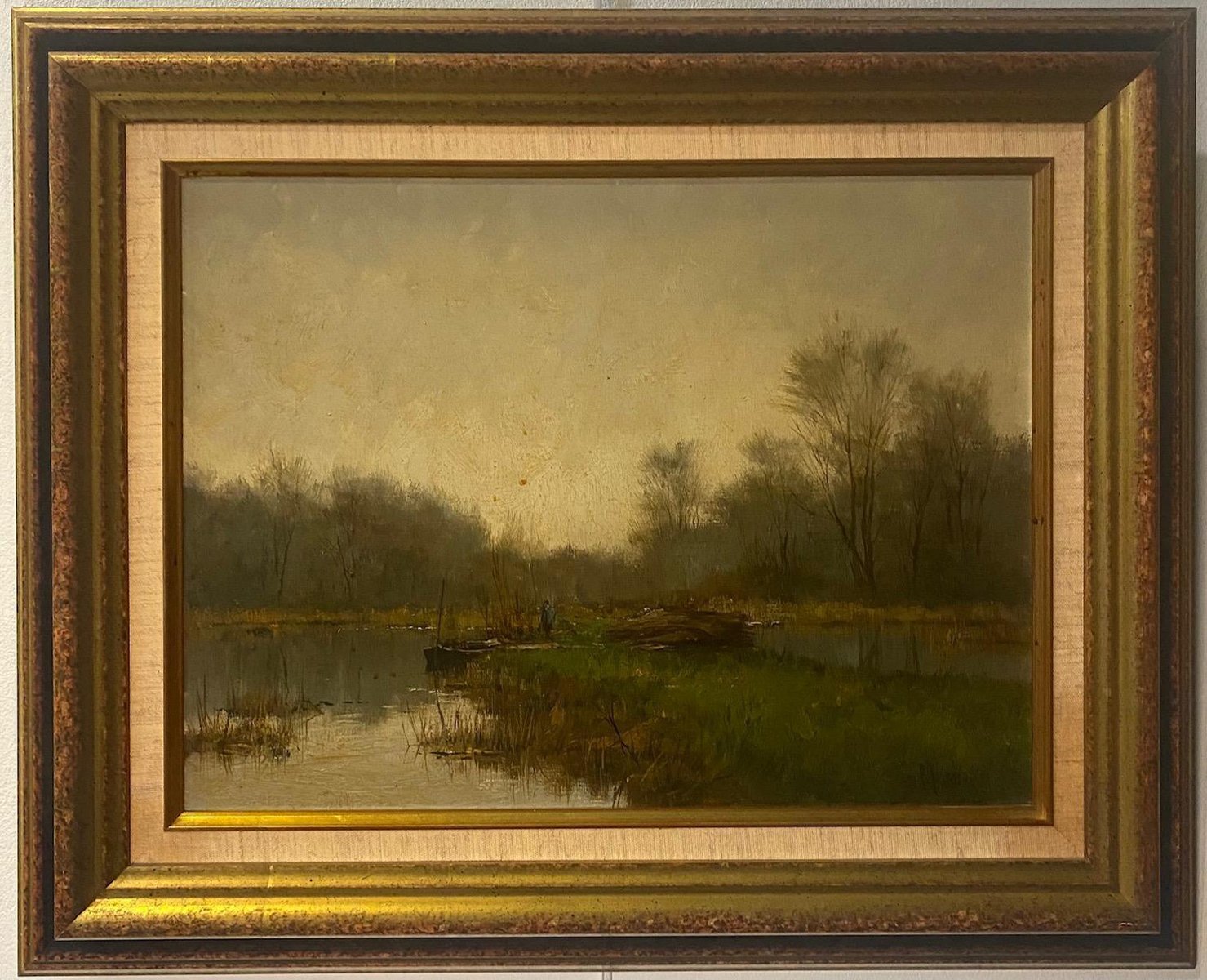 Frits Johan Goosen, River Fishing Boat, Oil on Canvas for sale at Pamono