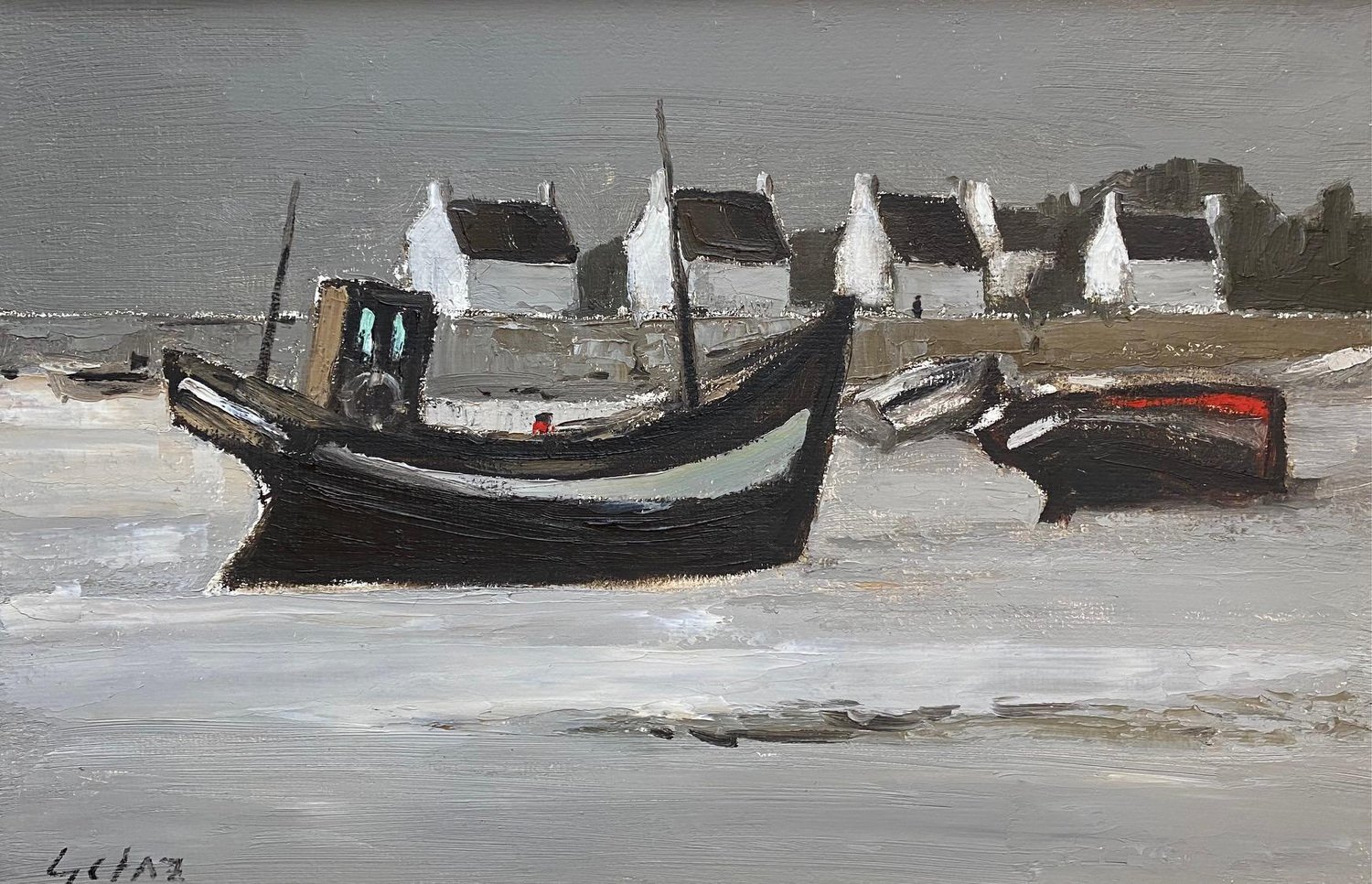 Jean Louis Getaz, Boats in Front of the 4 White Houses, Oil on Canvas ...