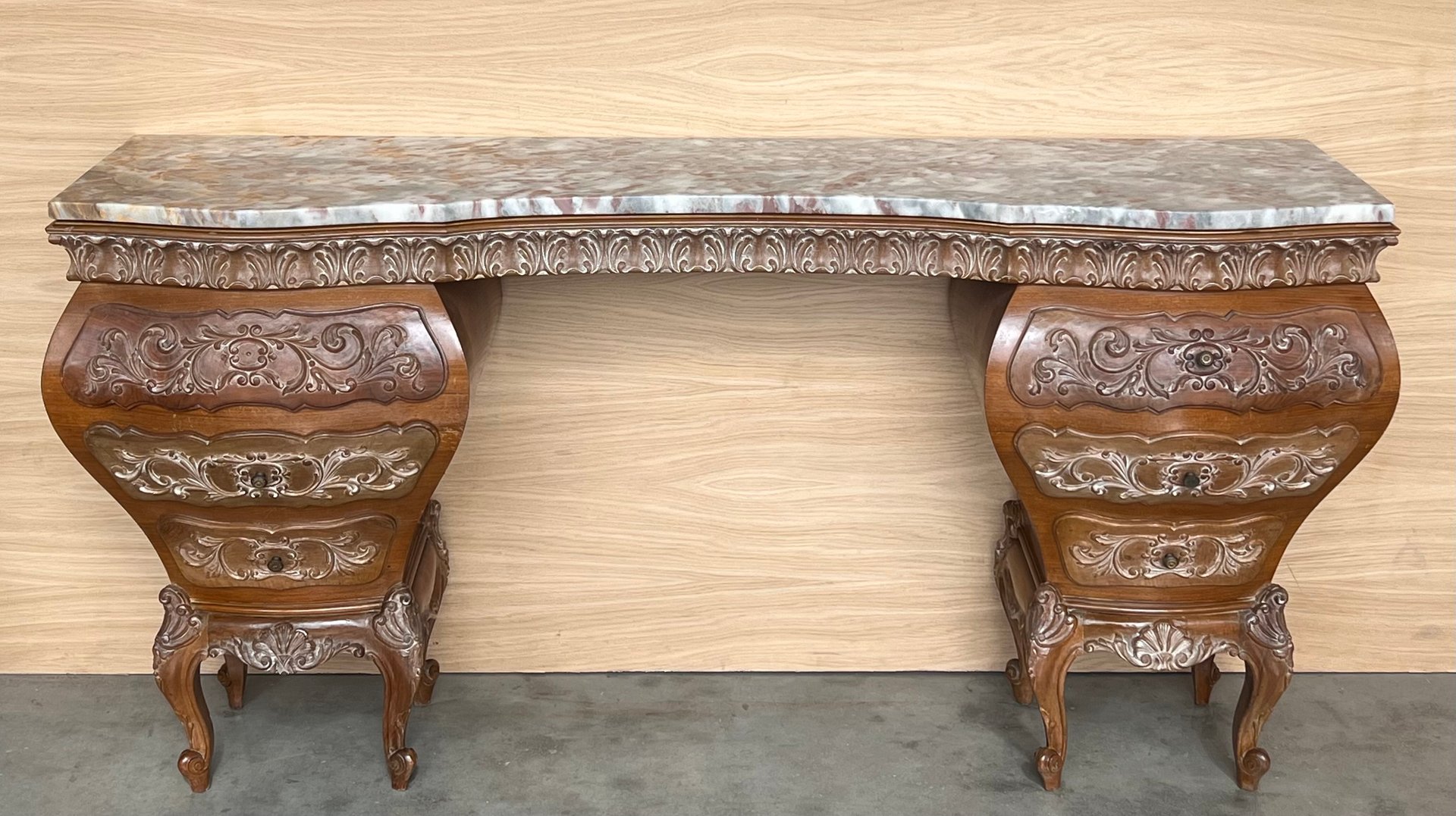 Spanish Baroque Dressing Table in Hand Carved Walnut & Burl, 1940s for ...