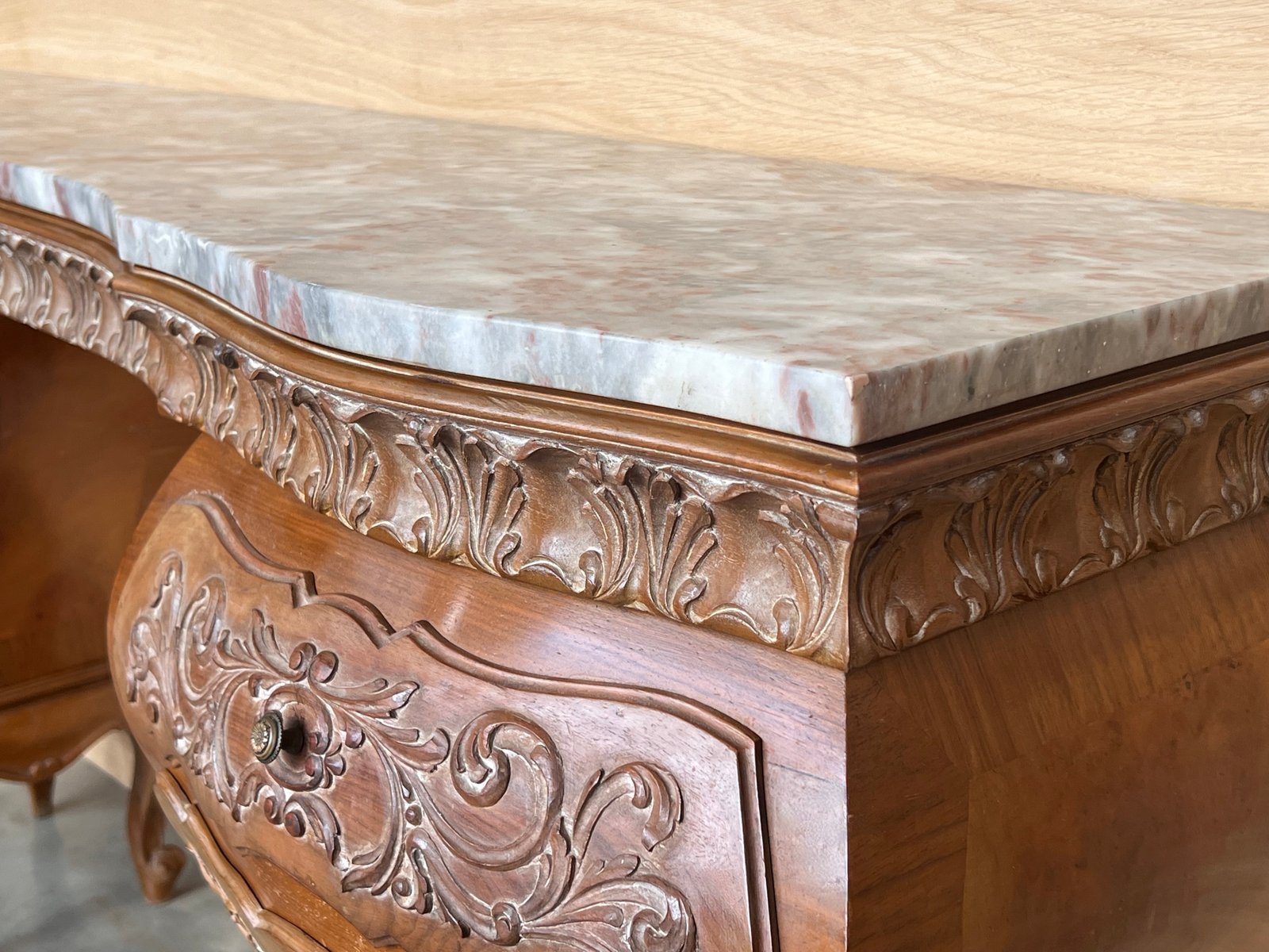 Spanish Baroque Dressing Table in Hand Carved Walnut & Burl, 1940s for ...