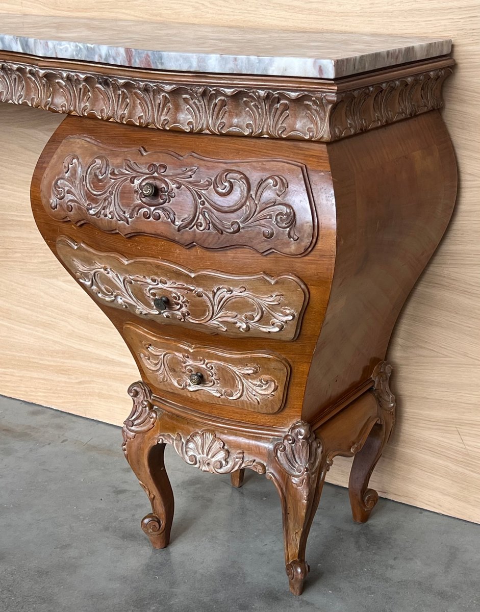 Spanish Baroque Dressing Table in Hand Carved Walnut & Burl, 1940s for ...