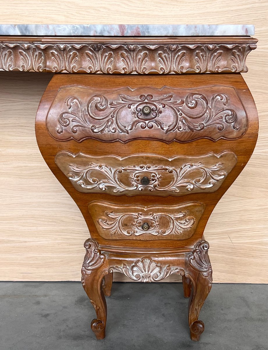 Spanish Baroque Dressing Table in Hand Carved Walnut & Burl, 1940s for ...