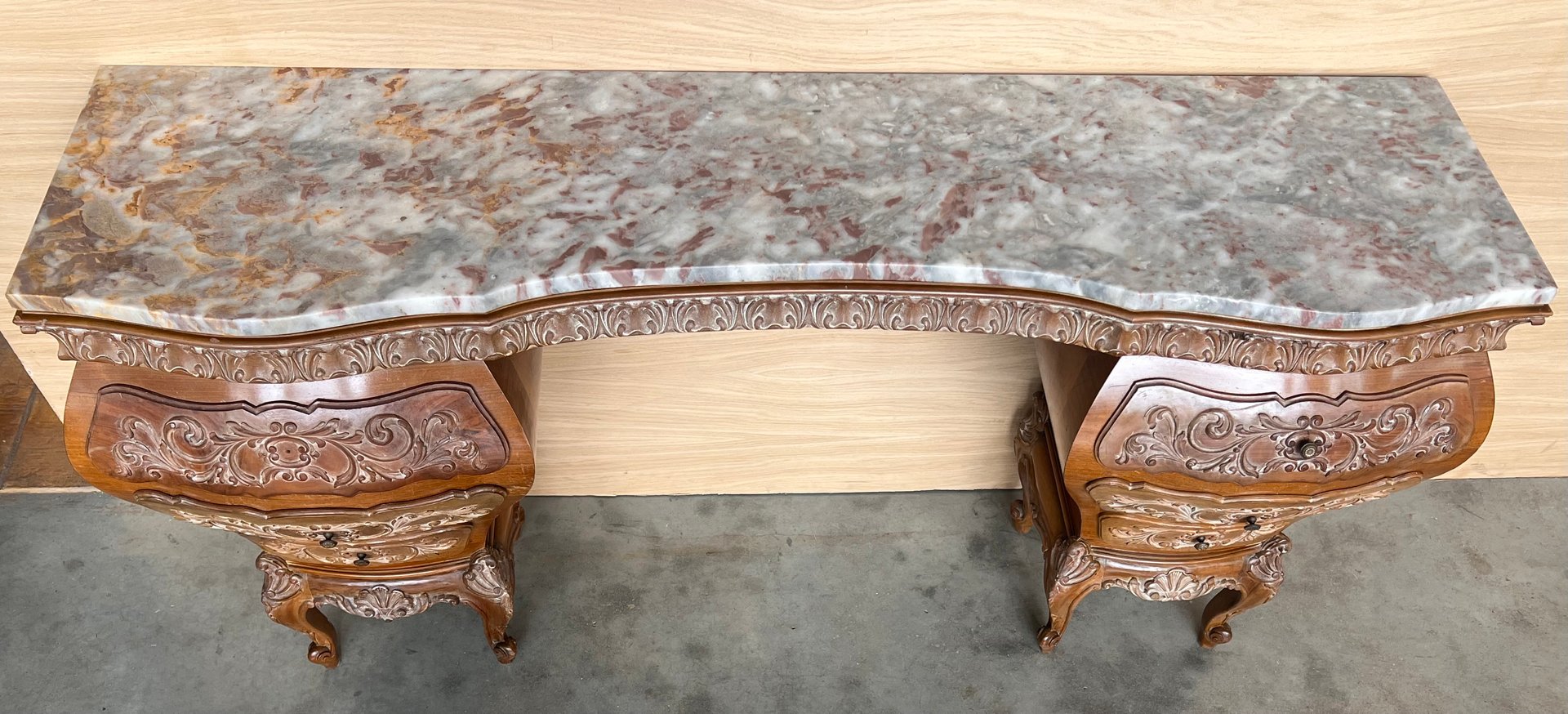 Spanish Baroque Dressing Table in Hand Carved Walnut & Burl, 1940s for ...