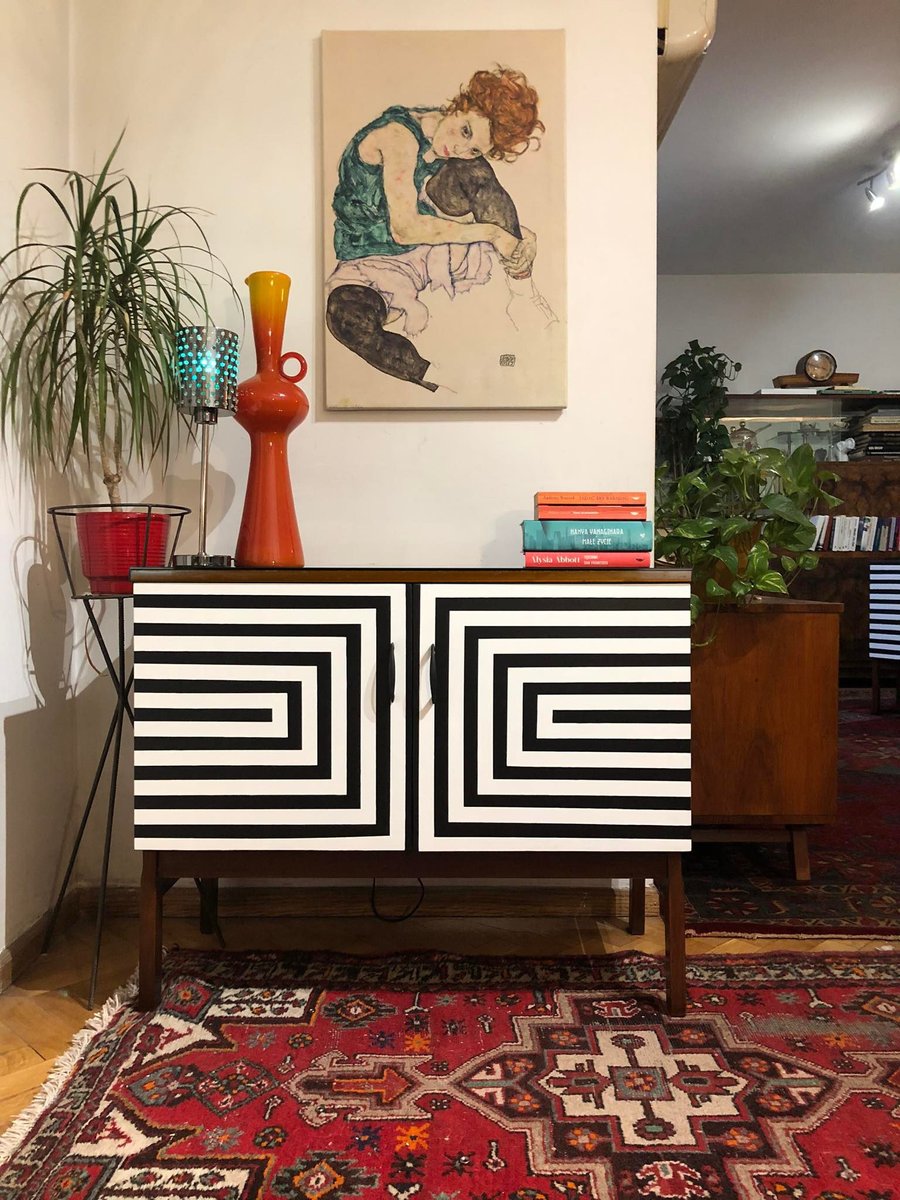 Modular Cabinet with Op Art Motif, Poland, 1970s for sale at Pamono