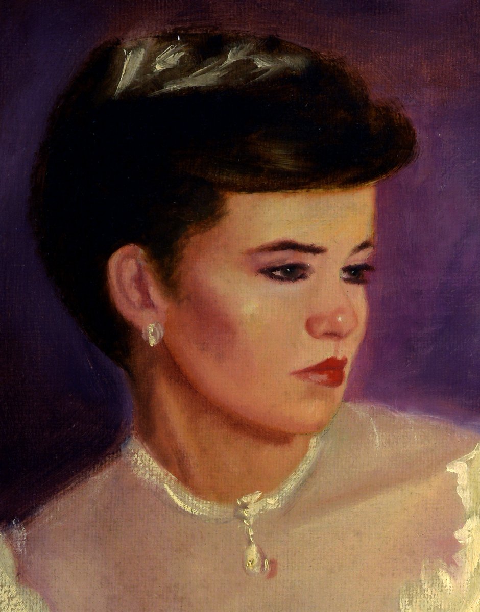 Nicola Del Basso, Portrait of a Woman in a White Dress, 1983, Oil on ...