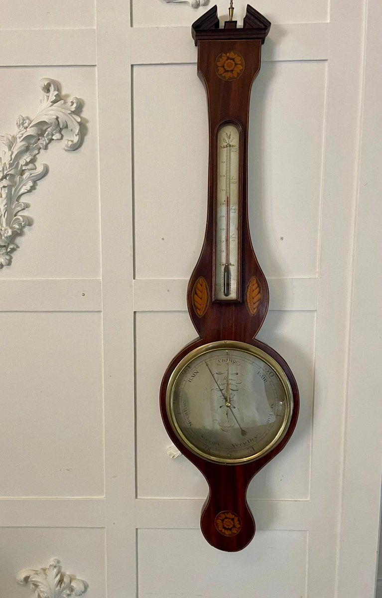 George III Mahogany Inlaid Banjo Barometer, 1800s for sale at Pamono