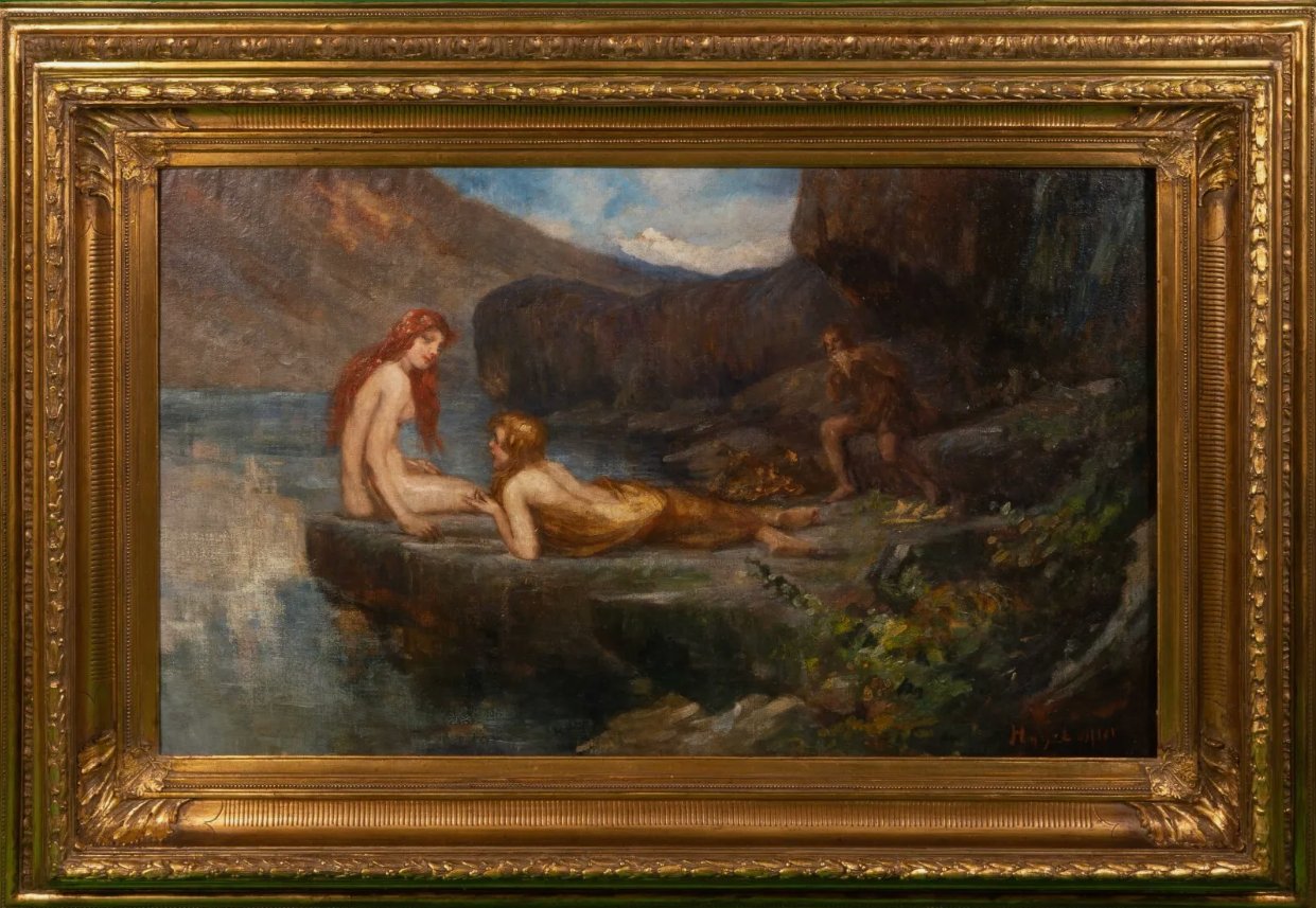 Hugo Löffler, Nymphs on the Shore, 1920s, Oil on Canvas for sale at Pamono
