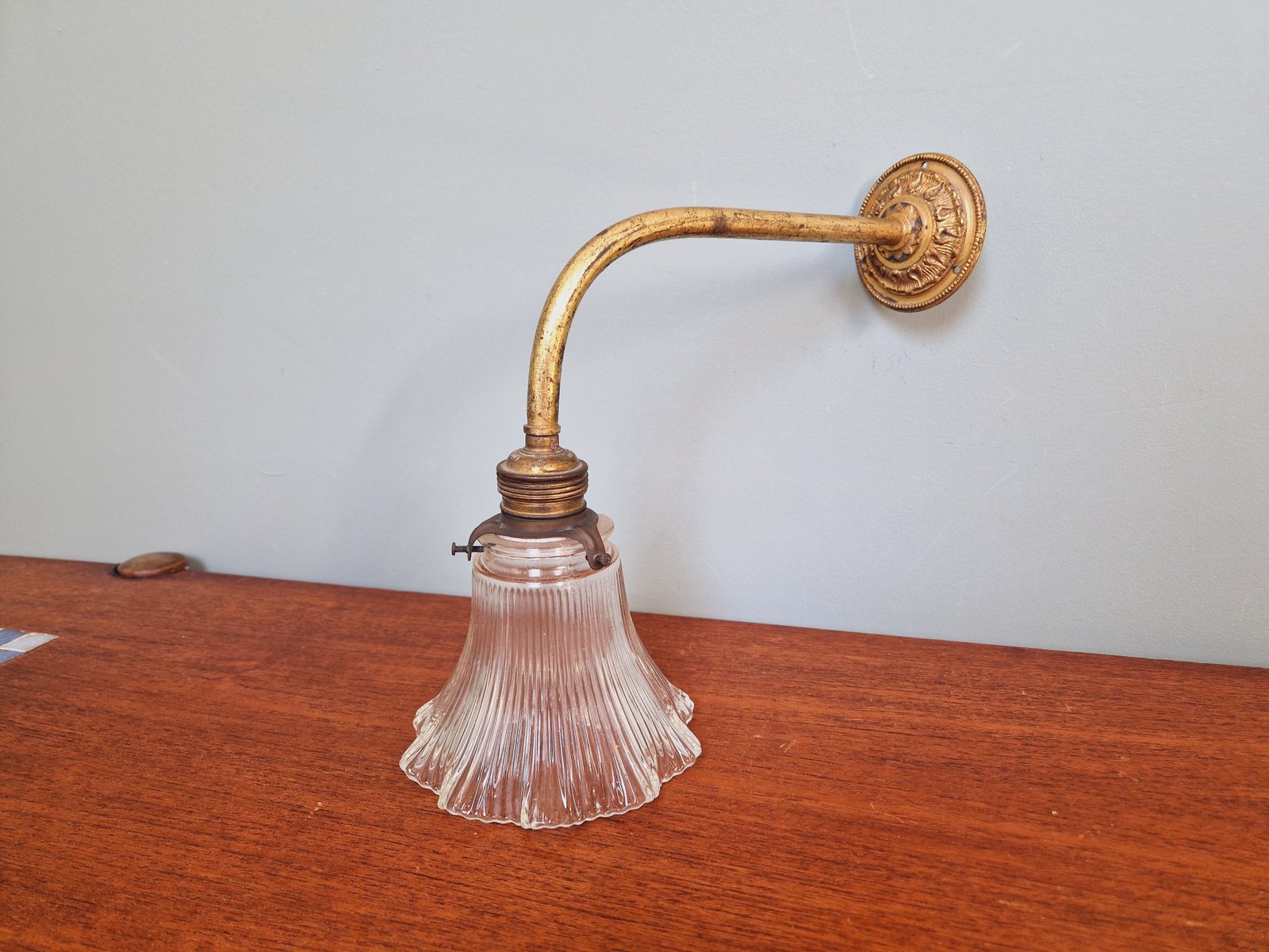 Wall Light in Bronze and Grooved Transparent Glass, 1890s for sale at ...
