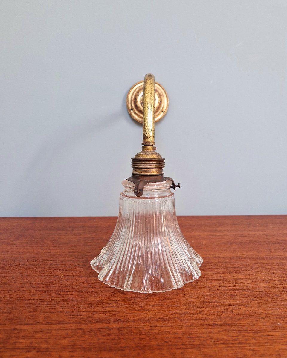 Wall Light in Bronze and Grooved Transparent Glass, 1890s for sale at ...