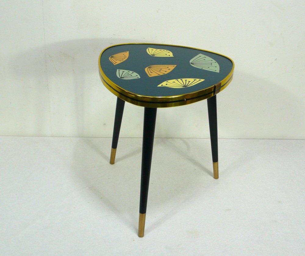 Small Mid-Century German Triangle-Shaped Side Table in Dark Blue with ...