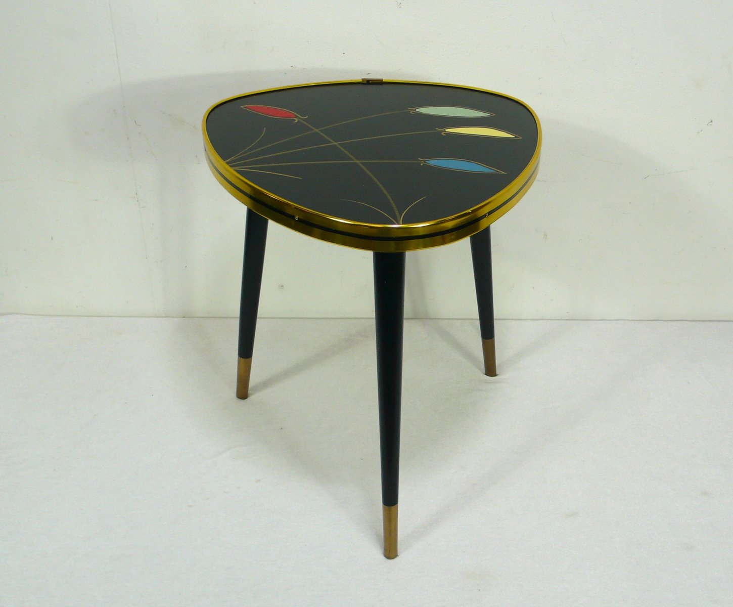 Small Mid-Century German Triangle-Shaped Side Table in Black with Wheat ...