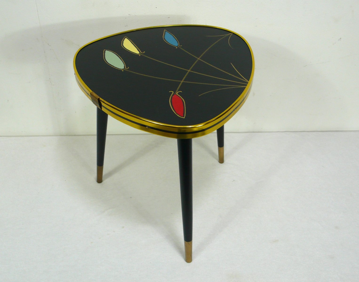 Small Mid-Century German Triangle-Shaped Side Table in Black with Wheat ...